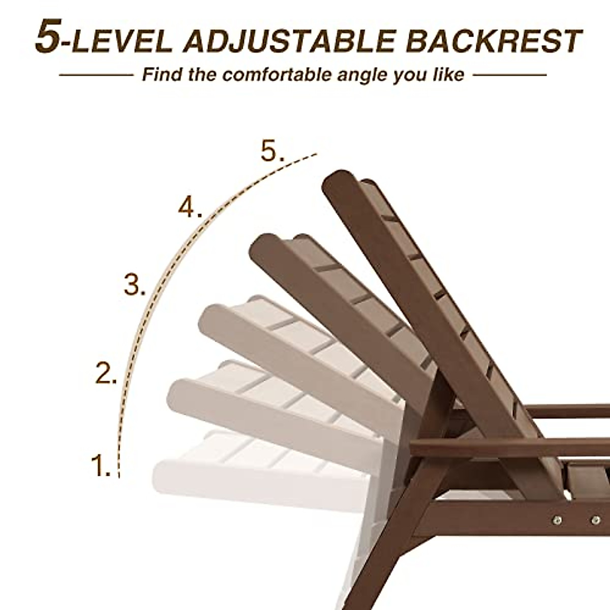 ACUEL Chaise Lounge, Poly Lumber, Outdoor Lounge Chair with Adjustable Backrest, Sturdy Weather Resistant Waterproof Fade Proof, for Poolside Patio Garden(Brown, 1 pc)