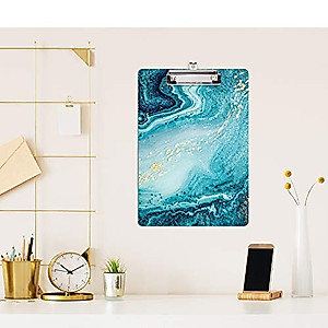 Hongri Clipboard, Fashion Design Letter Size Wooden Clipboards for Students, Women, Man and Kids, Cute Custom Pattern, A4 Standard Size 9" x 12.5" with Low Profile Metal Clip, Teal Marble
