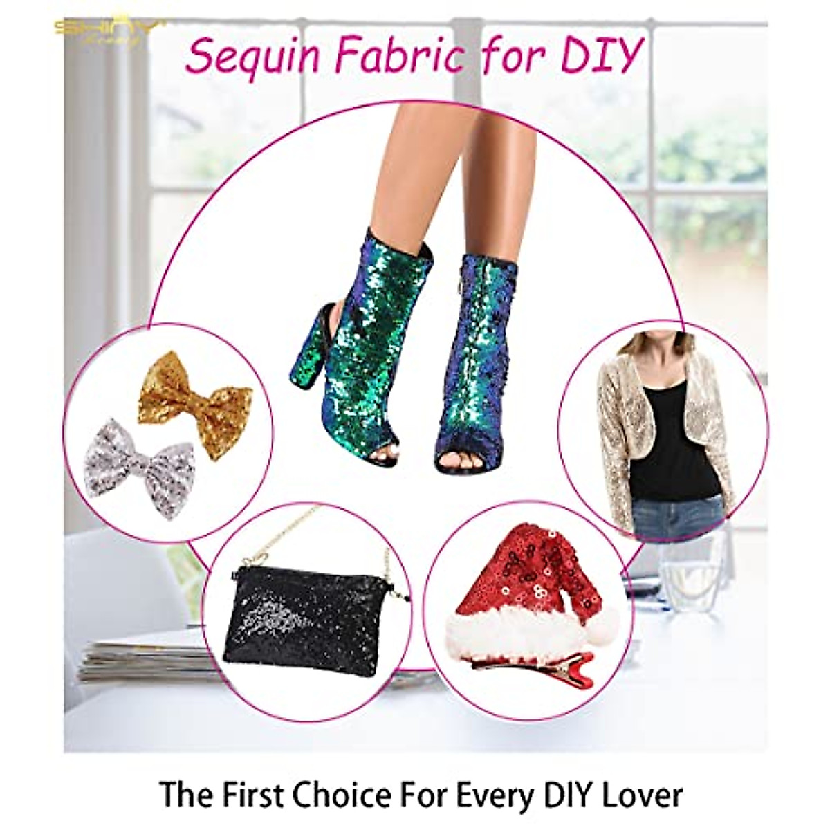 ShinyBeauty Xmas Sparkly Decoration 3 Feet 1 Yard Sequin Fabric-Iridescent Y0925