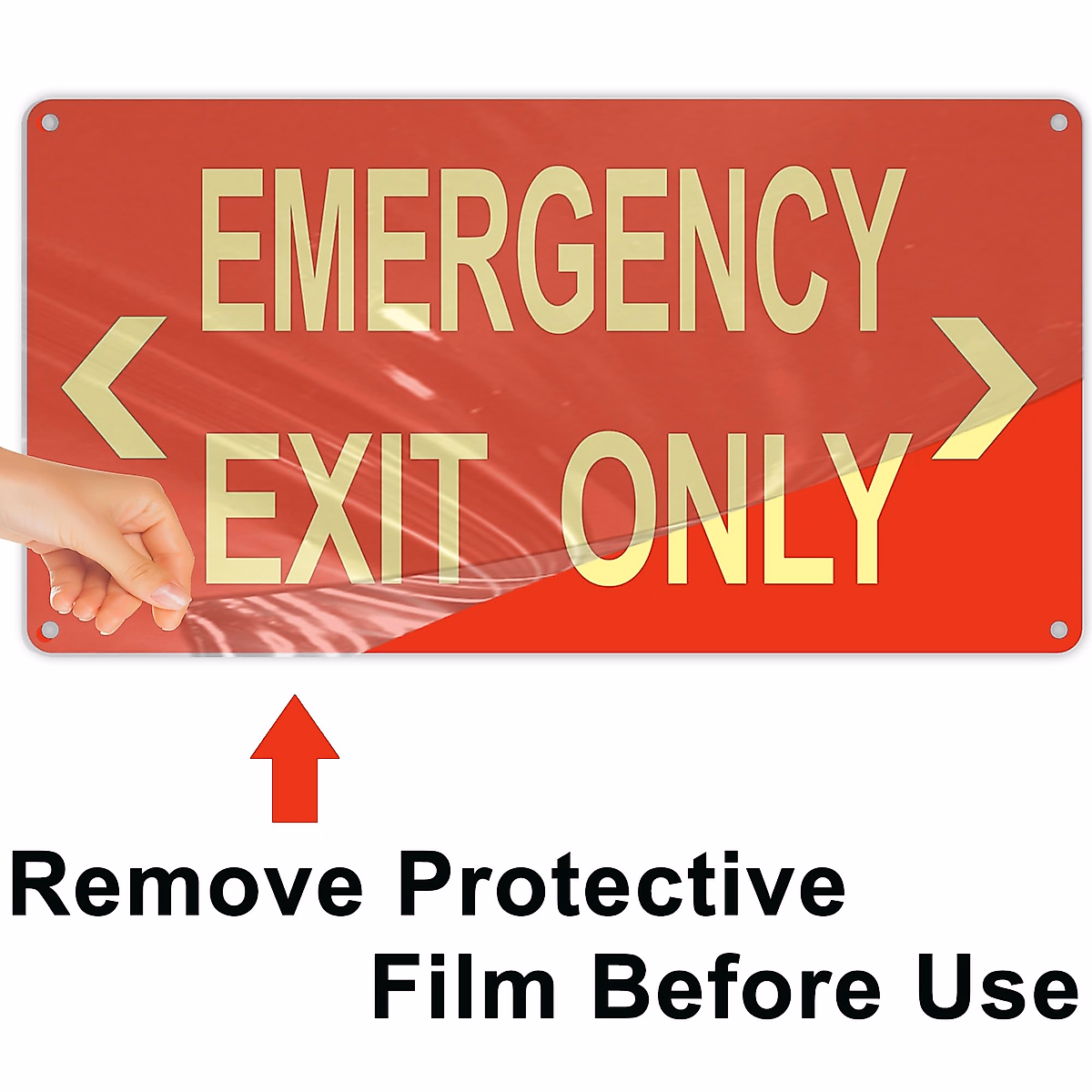 (2Pack) Photoluminescent Emergency Exit Sign Red, Glow In The Dark Aluminum Exit Sign - Adhesive Backing - 4pcs Removable Arrows Included - 14.25 x 7.5 Inches - Non Electrical Exit Sign