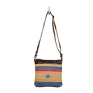 Myra Bag Yellow And Blue Stripes Cross-Body Bag Upcycled Cotton & Leather S-3070