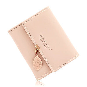 CALIYO Wallets for Women, Leaf Card Holder Trifold Small Wallets for Women , Silm Wallets Zipper Coins Pocket with ID Window,Pink
