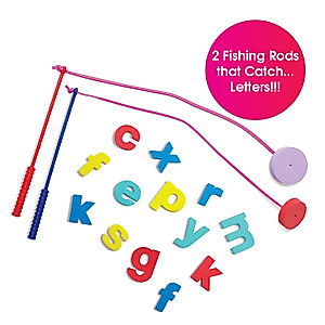 Edushape Fish & Spell Toy Fishing Set - Foam Bath Letters Toy Set - Early Child Development Learning Bath Foam Letters - Baby Foam Bath Toys for Toddlers 1-3 - Outside Water Play Toys