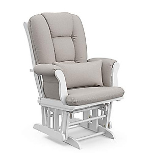 Storkcraft Tuscany Custom Glider and Ottoman with Free Lumbar Pillow (White/Taupe Swirl) - Cleanable Upholstered Comfort Rocking Nursery Chair with Ottoman