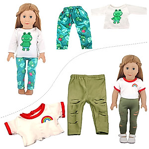 MSYO 16 Pcs 18 Inch Doll Clothes and Accessories, 10 Complete Sets of Doll Outfits, Fashionable Dresses, Frog Pajamas, Doll Pants and Tights, Mini Skirt, Doll Costumes with Hat for Cute Doll Girls