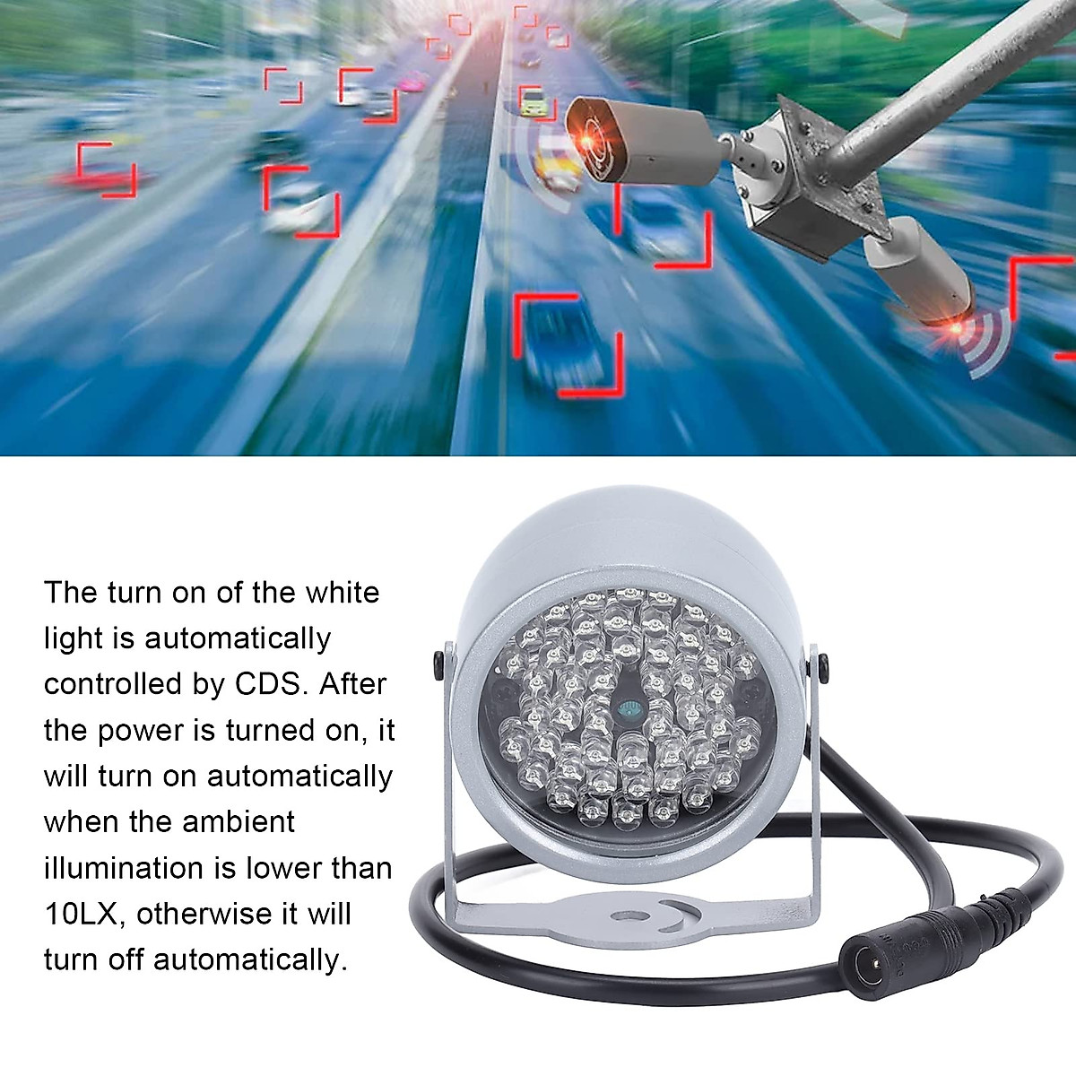 plplaaoo Night Vision Infrared Light, IP5 Rainproof 48 LEDs IR Infrared Light, Intelligent Waterproof Infrared Night Vision Light for Indoor or Outdoor Surveillance Camera Parking Lot, Fill Light