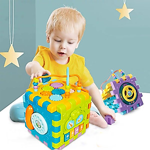Lulu Home Toddler Activity Cube, 6-in-1 Learning Activity Center Play Square with Musical Toys, Multi Purpose Educational Toys Birthday for Kids 18 Months and Up