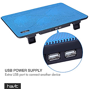 Havit HV-F2056 15.6-17 Inch Laptop Cooler Cooling Pad - Slim Portable USB Powered (3 Fans) (Blue)