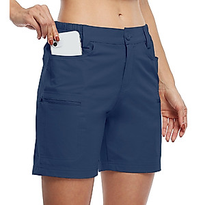 Willit Women's Shorts Hiking Cargo Golf Shorts Outdoor Summer Stretch Shorts with Pockets Water Resistant Navy Blue M