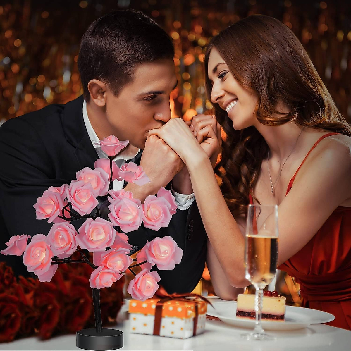 COLORLIFE Birthday Mother's Day Valentine's Day for Mom Women Daughter Wife Girlfriend Sister Pink Flower Rose Tree lamp Cute Room Decor for Bedroom Livingroom