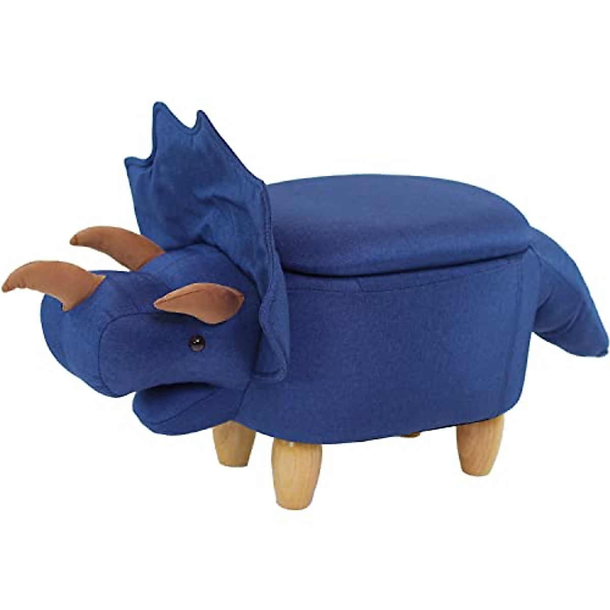 Critter Sitters 15-In. Seat Height Denim Blue Triceratops Dinosaur Animal-Shaped Storage Ottoman for Nursery, Bedroom, and Playroom, Multifunctional, Durable, and Fun Footstool for Kids and Toddlers