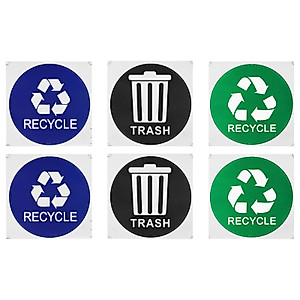 PATIKIL Trash Recycle Sticker, 6 Pcs 5" Dia Recycle Sign Decal Symbols Sticker Recycling Label for Trash Can Waste Management in Kitchens, Offices, Public Spaces