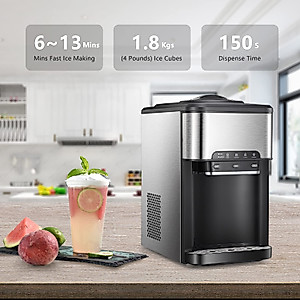 R.W.FLAME 3 in 1 Countertop Water Cooler Dispenser with Ice Maker, Top-Loading Hot & Cold Water Dispenser, Child Safety Lock, Hold 3~5 Gallon Bottle, 4 lbs Ice Storage, for Home and Office Use