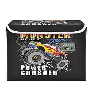 DIGTIA Cool Monster Truck Storage Bins with Lids Collapsible Storage Boxes with Handles Cartoon Car Foldable Organizer Containers for Closet Toys Home Bedroom Office