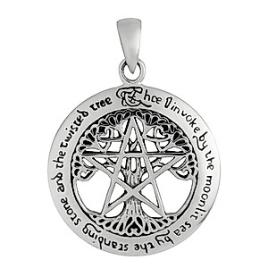 Dryad Design Wiccan Pentacle Tree of Life Pentagram Pendant (1 Inch) - Sterling Silver Pagan Jewelry Witch Fashion