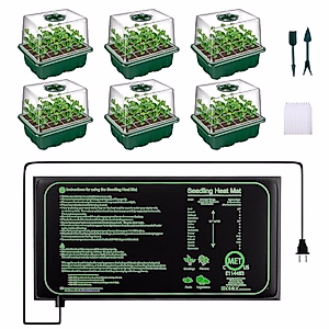 6-Pack Seed Starter Trays with 10"x20.75" Seedling Heat Mat for Indoor Home Gardening Seed Starting, 72-Cell Seed Starter Kit with Humidity Dome(12 Cells per Tray), MET Certified