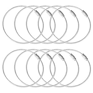10 Inch Wire Keychain Cable,Large Stainless Steel Key Ring Loop Holder,Nylon Coated Screw Lock Key Rings,2mm Heavy Duty,Pack of 20,Silver