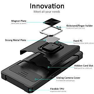 Nvollnoe Google Pixel 6 Case with Sliding Camera Cover, Magnetic Kickstand, Heavy Duty Protective Case for Pixel 6-6.4 inch (Black)