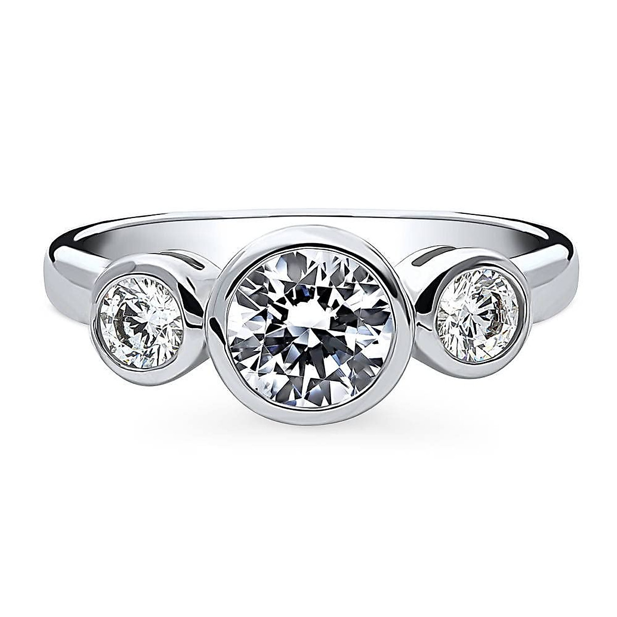 BERRICLE Sterling Silver 3-Stone Wedding Engagement Rings Round Cubic Zirconia CZ Anniversary Promise Ring for Women, Rhodium Plated Size 5