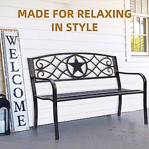 Sun-Ray 213046 Lone Star Metal Park Patio Bench, OneSize, Bronze