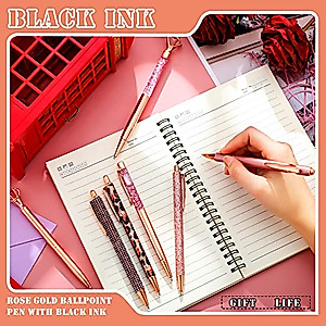 9 Pcs Ballpoint Cute Pens Set Leopard Fancy Pens Liquid Sand Glitter Pens Crystal Big Diamond Pen Crown Pretty Pens Metal Slim Ballpoint Pens Girly Black Ink for Home Wedding School Office (Rose Gold)