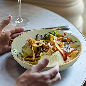 STAR MOON Pasta Bowls 30 Ounce Ceramic Large Serving Bowls Stoneware Retro Salad Bowls Bowls Irregular Shaped Speckled Microwave Dishwasher Safe, Set of 2 (Matt Jade)