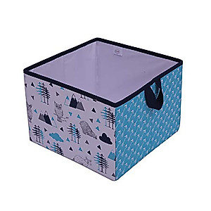Bacati Woodlands Boys Cotton Storage Box Large, Aqua/Navy/Grey