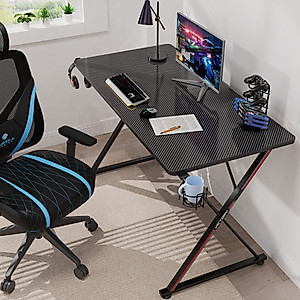 It's_Organized Gaming Desk 47 inch PC Computer Desk Home Office Student Desk X-Shaped with Mouse Pad Cup Holder Headphone Hook Handle Rack,Black
