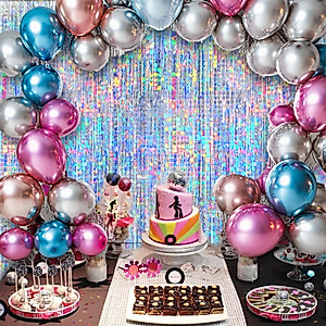 4 Packs Silver Foil Fringe Curtain, Silver Glitter Metallic Tinsel Backdrop for Birthday, Wedding, Baby Shower, 70s 80s 90s Theme Disco Party, Bachelorette Party, Iridescent Party Decorations Supplies