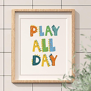 Dream Big Dinosaur Wall Art Inspirational Dinosaur Wall Decor for Classroom Nursery Bedroom, Dinosaur Art Prints Set of 6 (8”X10”), Dinosaur Bathroom Decorations for Bedroom Home Living Room, Unframed