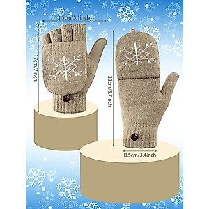 4 Pairs Women Knitted Winter Fingerless Gloves Thermal Convertible Knit Flip Wool Gloves Warm Half Finger Mittens for Women (White, Black, Gray, Khaki, Snowflake Style)