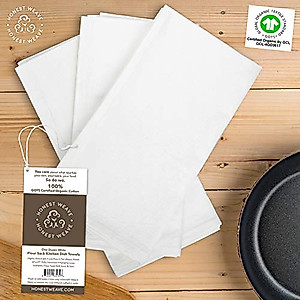 HONEST WEAVE GOTS Certified 100% Organic Flour Sack Cotton Kitchen Hand and Dish Towel Sets - Extra Large 27x27 inches, Fully Hemmed, 12-Pack, White