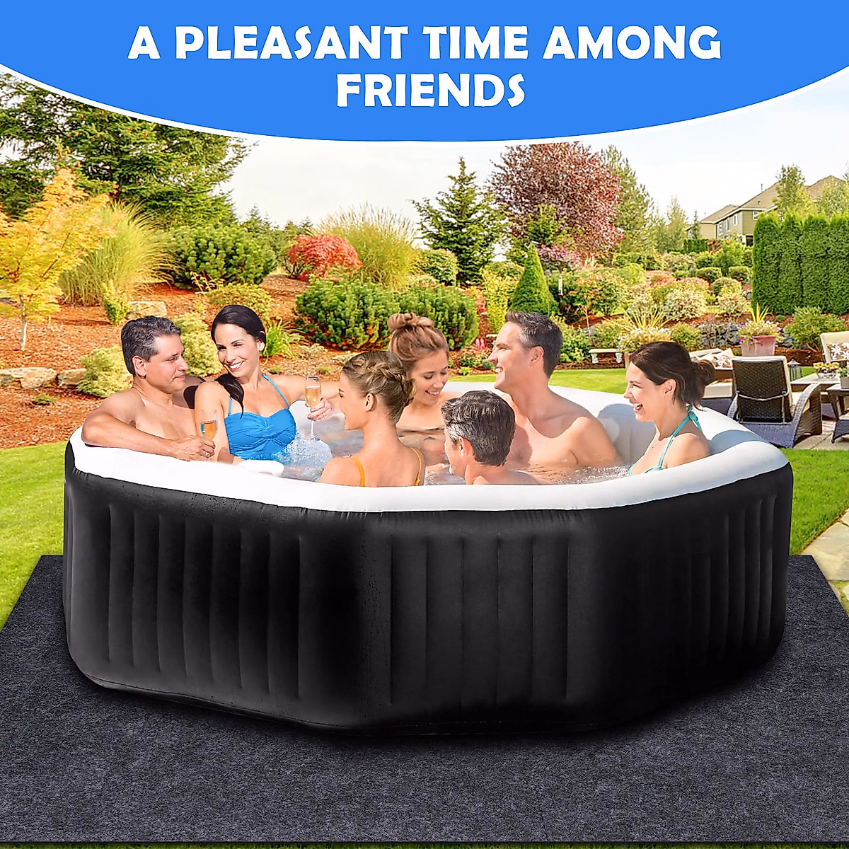 100 * 100 Inch Hot Tub Mat, Extra Large Inflatable Hot Tub Pad Outdoor Indoor, Waterproof Slip-Proof Backing, Absorbent Spa Pool Ground Base Flooring Protector Mat, Protect Hot Tub Pool from Wear