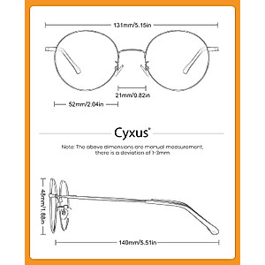 Cyxus Blue Light Glasses for Women Men Round UV Blocking Computer Glasses Clear Lens Metal Large Frame Eyewear Ultra Light Relieve Digital Screen Eye Strain, Headache