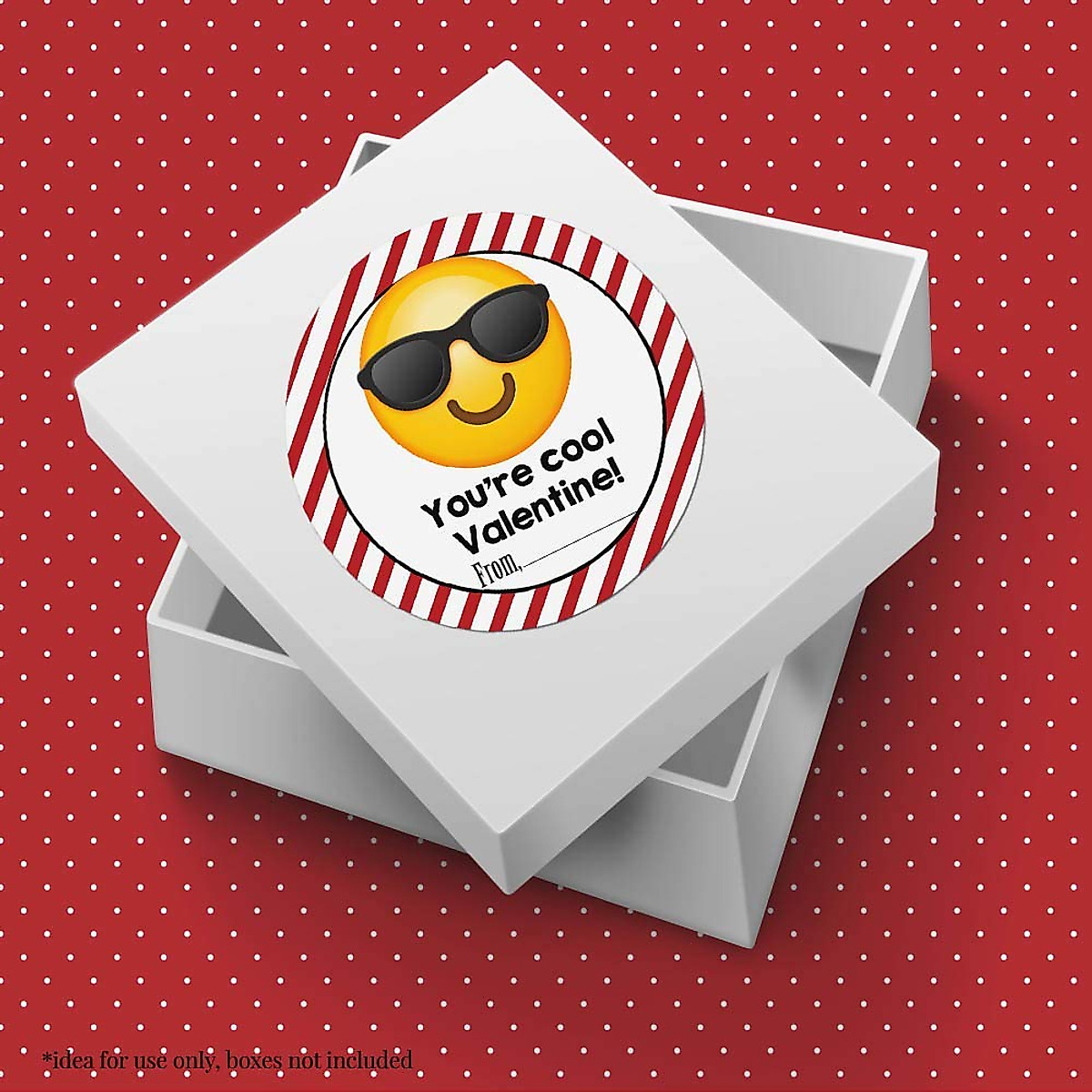 Cool Emoji with Sunglasses Valentine Party Favor Sticker Labels, 40 2" Party Circle Stickers by AmandaCreation, Great for Classroom Valentines, Envelope Seals, Gifts & Treats