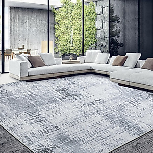 HOMBYS 10x14 ft Modern Abstract Area Rug for Living Room Bedroom, Large Non-Slip Boho Floor Carpet for Indoor Office Dining Room, Traditional Home Deco, Grey, Machine Washable