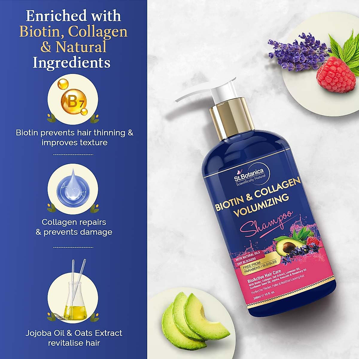 StBotanica Biotin & Collagen Volumizing Hair Shampoo - 300ml - No Sulphate, No Parabens, No Silicon