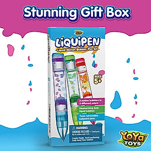 YoYa Toys Liquipen - Liquid Motion Bubbler Pens Sensory Toy (3 Pack) - Writes Like a Regular Pen - Colorful Liquid Timer Pens Great for Stress and Anxiety Relief - Cool Fidget Toys for Kids and Adults