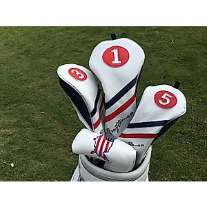 Craftsman Golf White Blue Red Pu Leather Diagonal Stripes Fairway 3 Wood Headcover for All Brands Callaway Big Bertha Cobra TaylorMade Ping Mizuno Etc. (3 Wood Headcover)