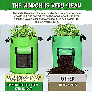 SCENGCLOS 6 Pack 10 Gallon Grow Bags, Sealed Visualization Window Planter Bags, Breathable Thickened Non-Woven Fabric Plant Pots with Access Flap, Garden Planting Bags for Grow Potato,Tomato,Carrot