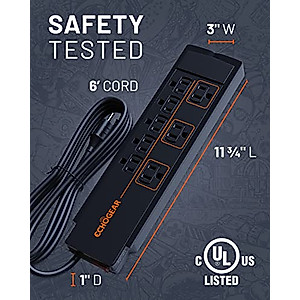 ECHOGEAR ShockBlocker 8 Outlet Surge Protector Power Strip - Slim Design Can Power & Protect Your Entire TV, Office, Or Gaming Setup - Advanced Surge Suppressor with 3420 Joules of Protection
