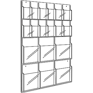 Safco Products Clear Literature Rack, Combination, 6 Magazine Pockets, 12 Pamphlet Pockets,45"x30"x2",5600CL