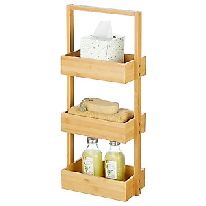 mDesign Free-Standing 3-Tiered Shelf for Bathroom, Wood Bamboo Storage Rack Room Decor Shelves - Decorative Organizer Bins for Bath Towels, Hand Soap, and Toiletries - Natural