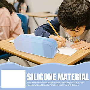 Silicone Pencil Case Pouch Bag Candy Color Pencil Case Cute Pen Case Silicone Pencil Case Small Cute Aesthetic Zipper Pencil Pouch for Travel Cosmetics Makeup Sky-blue