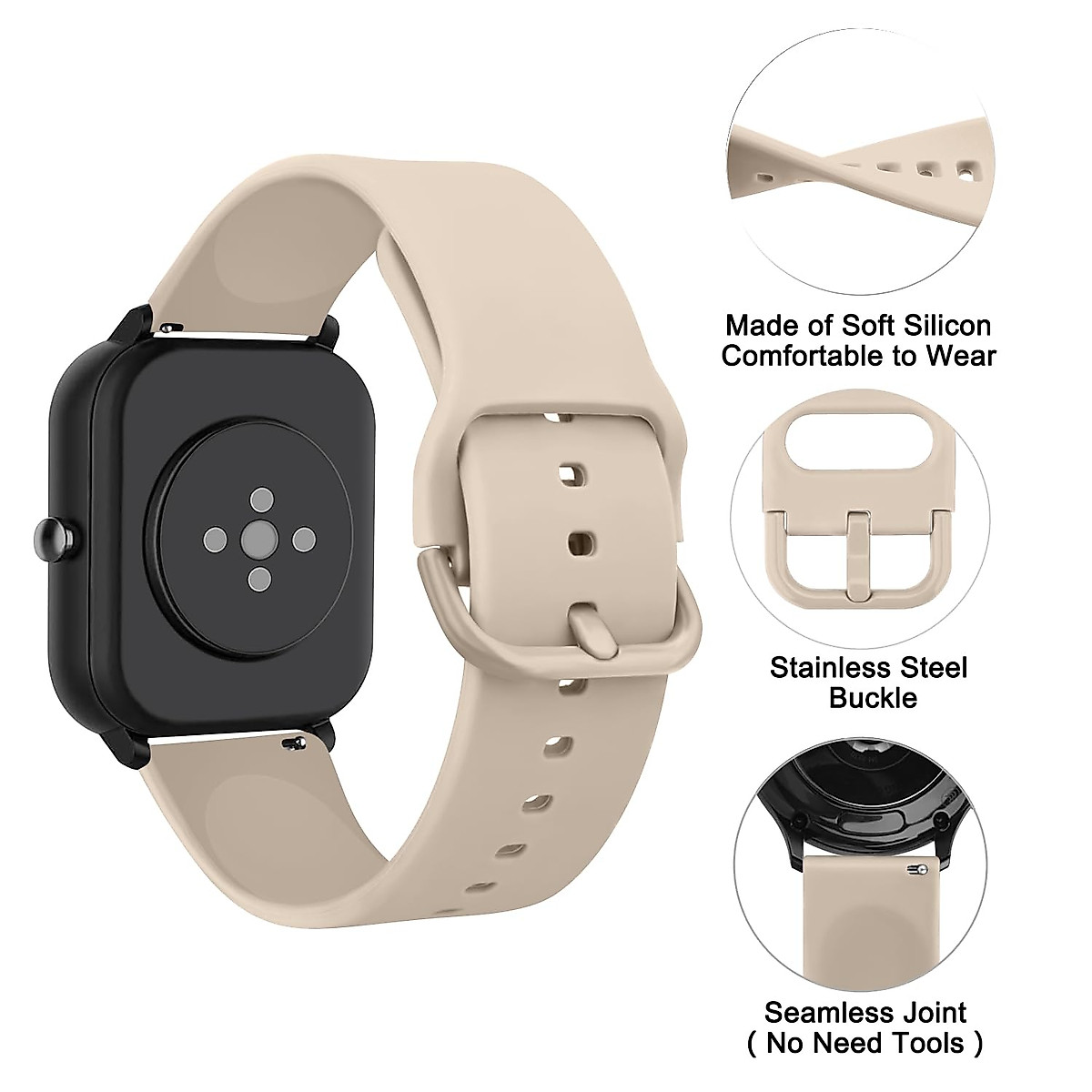 Meliya Bands for Amazfit GTS/GTS 2/GTS 3/GTS 2e/GTS 2 mini/GTS 4 mini/GTS 4/GTR mini, 20mm Silicone Watch Band Replacement Straps for Amazfit Bip U Pro/Bip/Bip Lite/Bip S/Bip S lite/Bip U/Bip 3/Bip 3 Pro (Milk Tea)