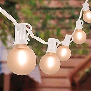 Outdoor LED String Lights, 50Ft G40 Outdoor Patio Lights with 52 Frosted White LED Globe Bulbs, Hanging Backyard Lights Waterproof for Indoor Outside Garden Bistro Pergola Tents Decorations, White