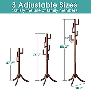 Vriccc Coat Rack Freestanding, Bamboo Cactus Coat Stand, Adjustable Height Wooden Coat Tree with 6 Hooks, kids coat rack, Used In The Bedroom Living Room, Office To Hang Clothes, Hats, Bags