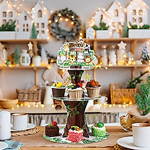 Safari Cupcake Sand 3 Tier Jungle Theme Baby Shower Decor Woodland Cupcake Holders Decorations Forest Wild Animals Theme Dessert Tower for Kids Birthday Party Supplies