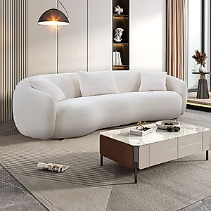 WILLIAMSPACE 93.6" Curved Sofa, Modern Upholstered Boucle Curved Couch with 3 Throw Pillows, 3-Seat Sofa Couch for Living Room, Apartment (Beige)