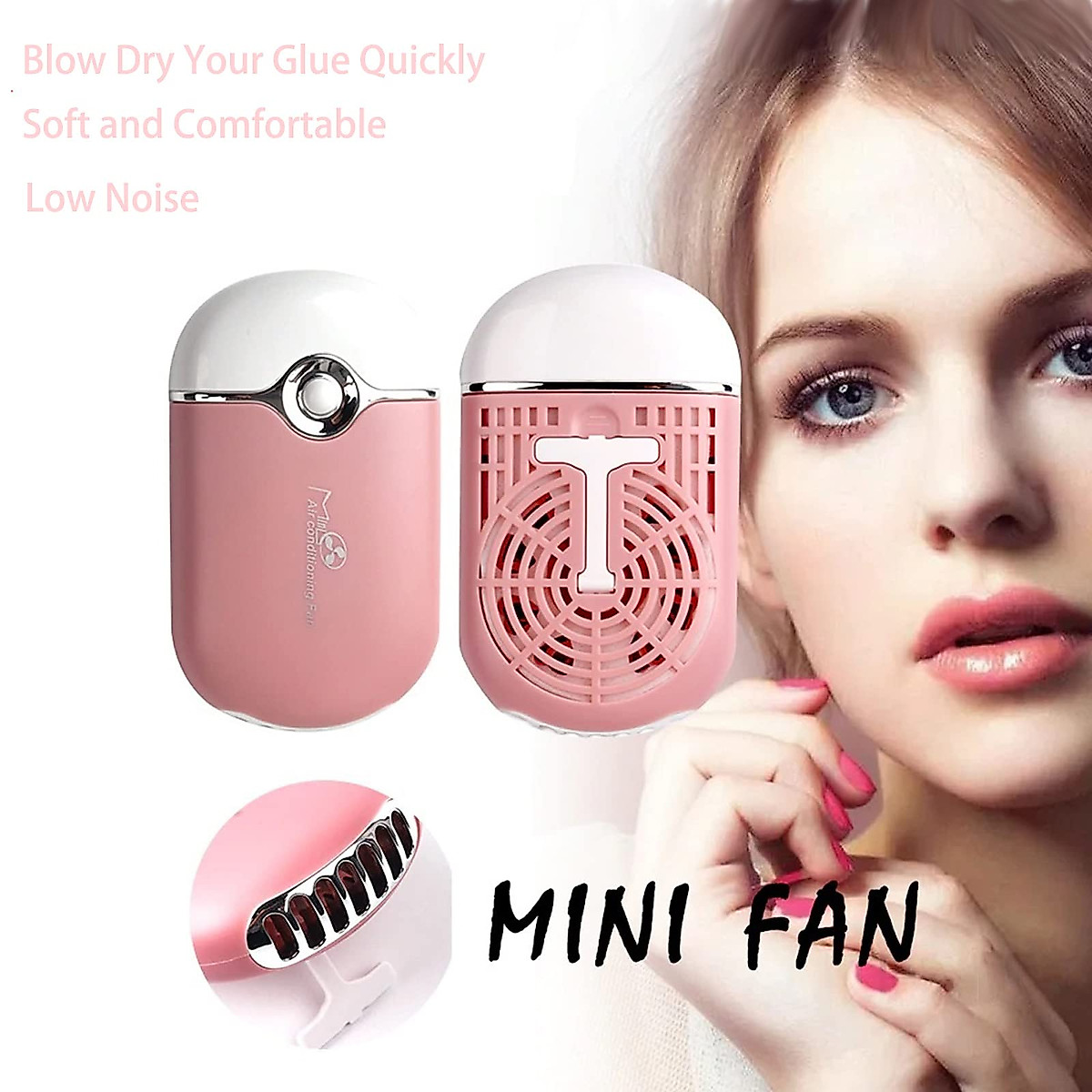 AREMOD Eyelash Extension Supplies with USB Air Conditioning Blower Lash Fan 50 Lash Shampoo Brush 1 Nose Blackhead Facial Cleaning Brush 1 Plastic Wash Bottle(Pink)